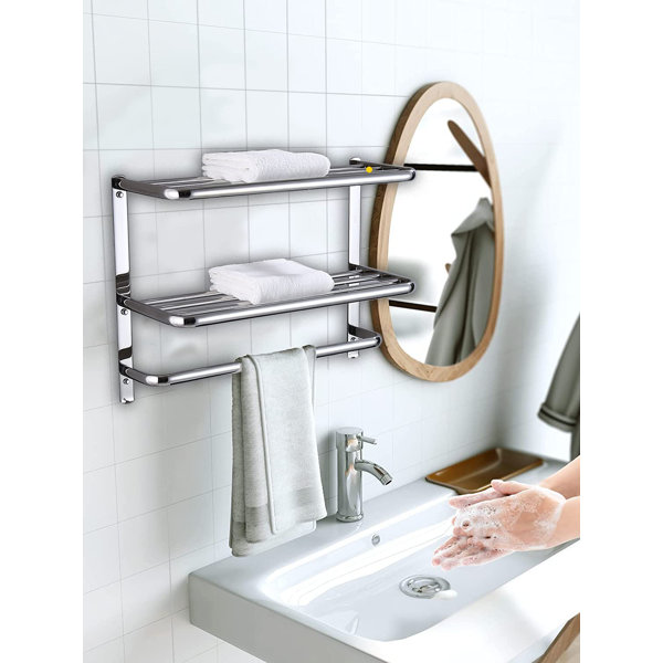 Feiyan 24 Inch Bathroom Shelf 3 Tier Wall Mounting Rack With Towel Bars